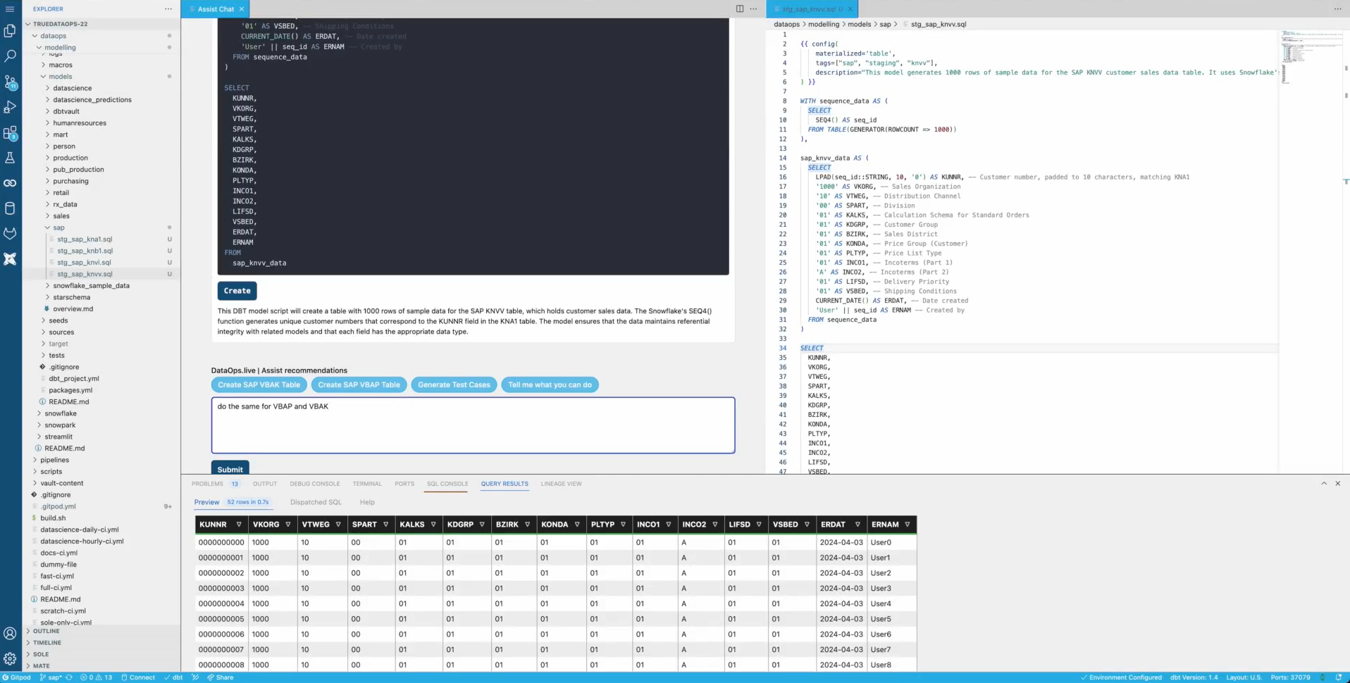 Building SAP Data Tables in Snowflake made simple with DataOps Assist